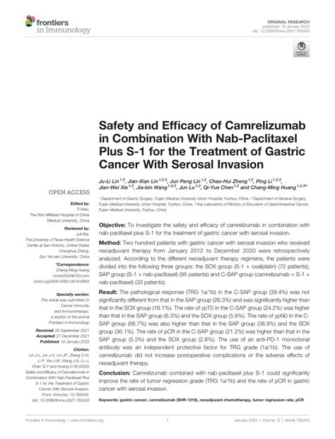 Pdf Safety And Efficacy Of Camrelizumab In Combination With Nab