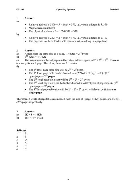 Cs3103 16B Tut09a CS3103 1 A Operating Systems Tutorial 9 Answer