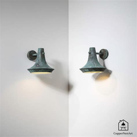 Set Of 2 Aged Copper Wall Sconce Verdigris Patina Wall Light Handmade