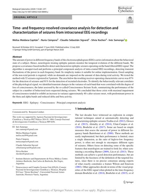 Time And Frequency Resolved Covariance Analysis For Detection And Characterization Of Seizures