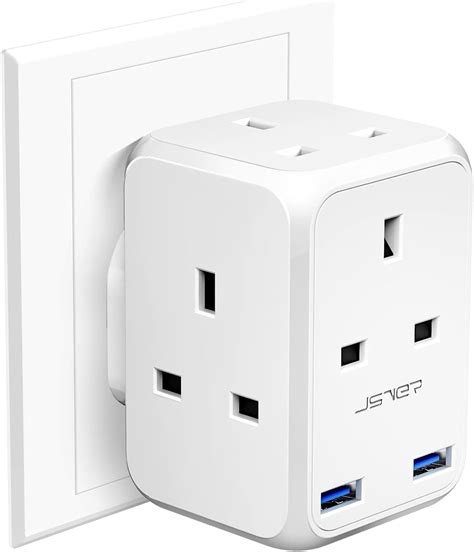 4 Way Plug Adapter Usb Jsver Multi Plug Extension Uk With 2 Usb Ports 13a Multiplug Socket