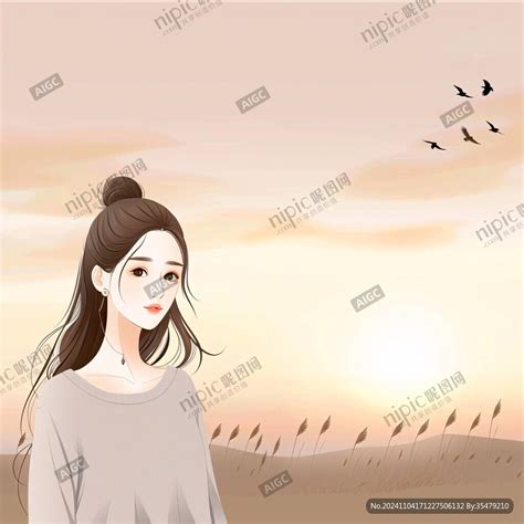 Ai创作图女学生夕阳下插画 风景人物插画 扁平画少女 扁平插画少女 现代简约人物插画 青春风少女插画 女学生海边插画 扶肤品包装人物插画 女生插画绘画 女孩风景画 人物插画扁平插画 文艺女生