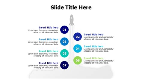 7 colored circles with launching rocket infographic inforgraphics and slides