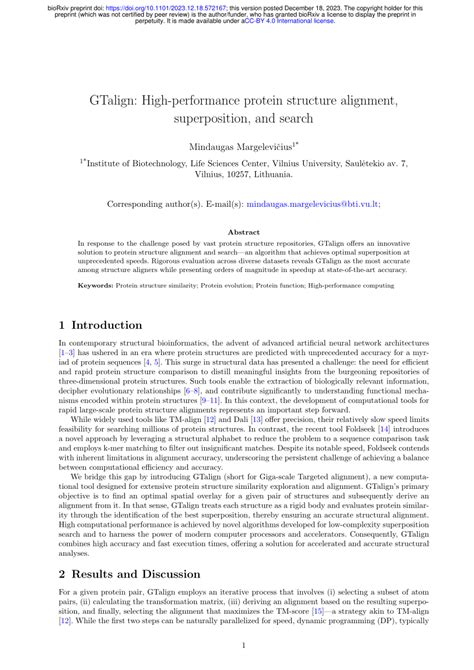 Pdf Gtalign High Performance Protein Structure Alignment Superposition And Search