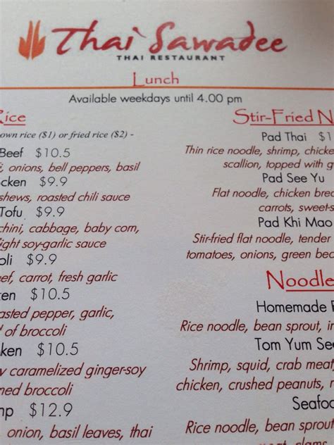 Thai Sawadee Menu Full Menu Update 2025