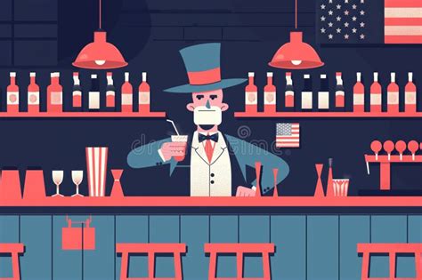 Hipster Uncle Sam Mixes Drinks Called Freedom Liberty At Cool Bar Man