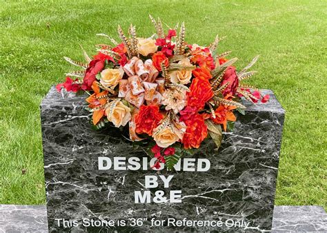 Fall Colors Silk Flower Cemetery Saddle Headstone Memorial Arrangement