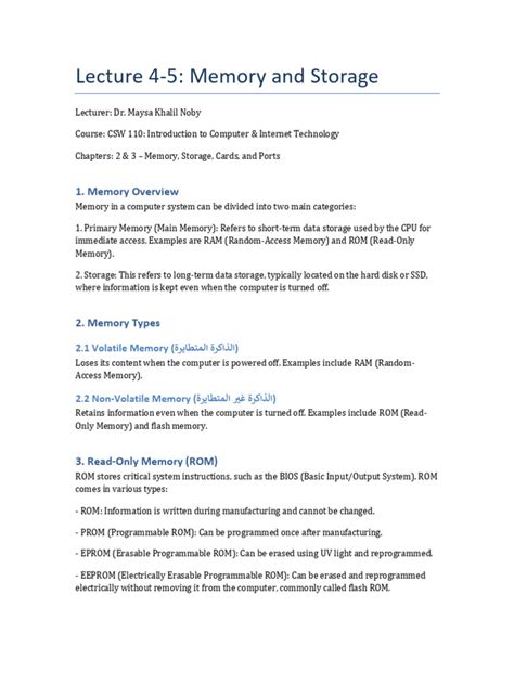 Lecture 4 5 Memory And Storage Pdf Random Access Memory Computer Data Storage