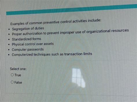 Solved Examples Of Common Preventive Control Activities