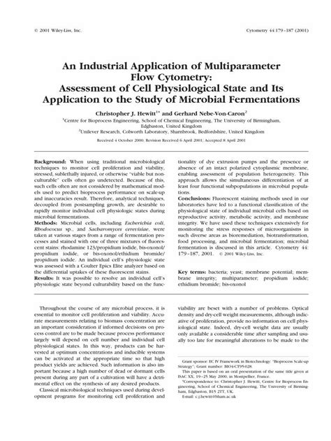 Pdf An Industrial Application Of Multiparameter Flow Cytometry Assessment Of Cell