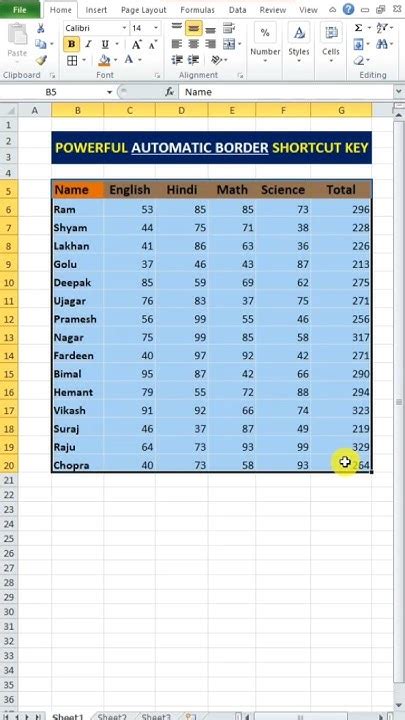 automatic apply border in excel sheet excel exceltips shorts ytshorts youtube