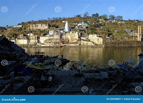 Omkareshwar Ghat And River Narmada And Temple Of Shiva Editorial Image