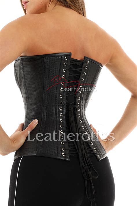 Perforated Real Leather Corset Boned Lacing Corsets Leatherotics