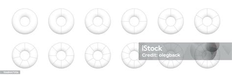 섹션이 벡터 그림을 설정하는 Toruses 분할이 있는 추상적인 검은색 선 원형 차트 둥근 기하학적 요소가 있는 그래픽 다이어그램 모음은 1에서 12까지의 부분과 조각으로