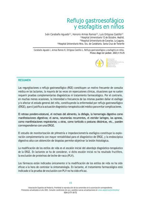 Reflujo Gastroesofágico Y Esofagitis En Niños Raul Augusto Ferrer