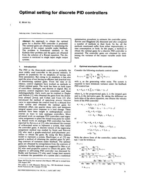 Pdf Optimal Setting For Discrete Pid Controllers