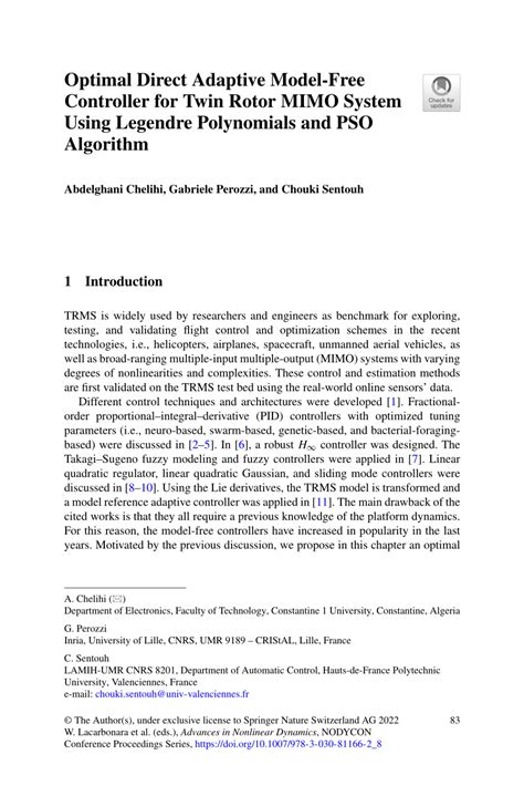 Pdf Optimal Direct Adaptive Model Free Controller For Twin Rotor Mimo System Using Legendre