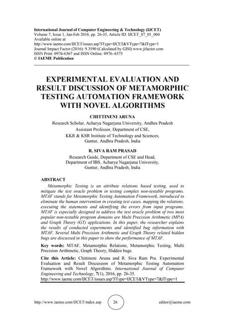 Experimental Evaluation And Result Discussion Of Metamorphic Testing Automation Framework With