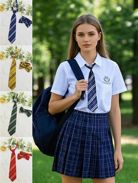 2pcs Handmade Women Striped Casual School Style Necktie Bowtie Set