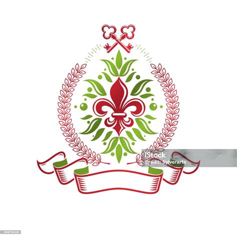 빈티지 전 령 벡터 휘장 릴리 꽃 로얄 기호 및 보안 키로 구성 환경 보호 테마 그림 생태 및 자연 디자인 요소 저장 0명에 대한 스톡 벡터 아트 및 기타 이미지 Istock
