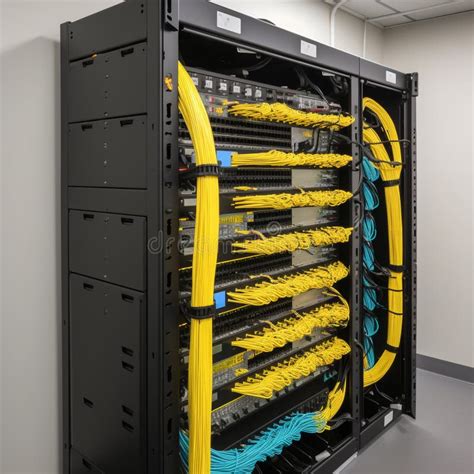 Fiber Optic Cables Plugged In Network Switch Panel Inside Data Center
