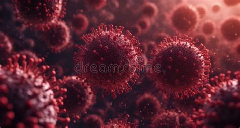 Viral Particles In A Microscopic View Illustrating The Spread Of A Disease Stock Illustration