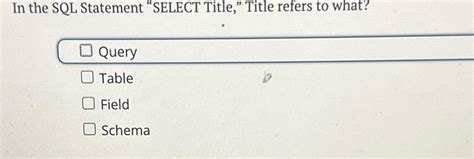 Solved In The Sql Statement Select Title Title Refers To