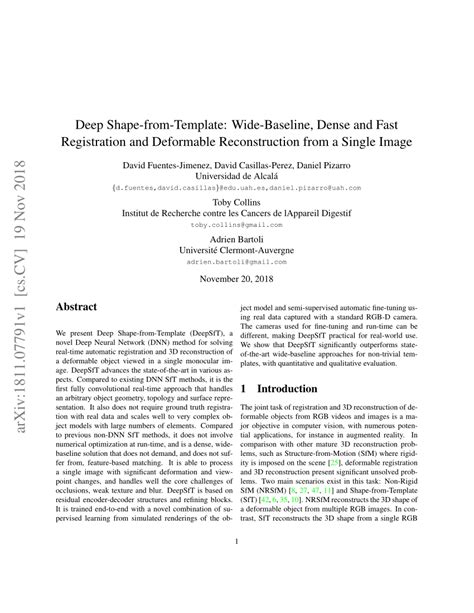 Pdf Deep Shape From Template Wide Baseline Dense And Fast Registration And Deformable