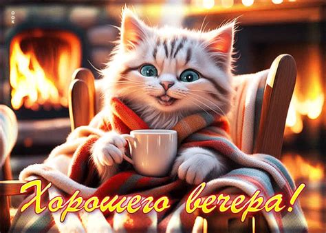 Безупречная гиф открытка с котиком Хорошего вечера Скачать бесплатно на