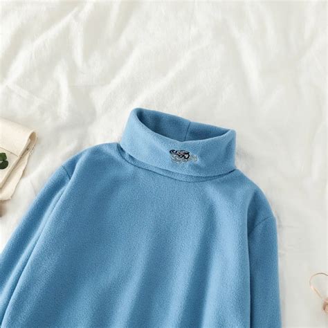 Осенне зимний свитер в Корейском стиле свитер с длинными рукавами и вышивкой с высоким