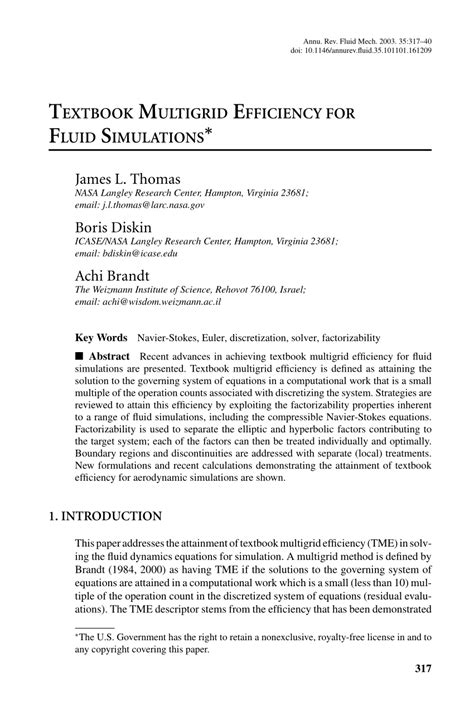 Pdf Textbook Multigrid Efficiency For Fluid Simulations
