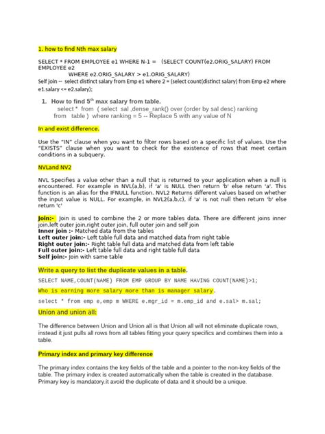 Datastage Sql Questions Final Pdf