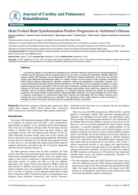 Pdf Heart Evoked Brain Synchronization Predicts Progression To Alzheimers Disease