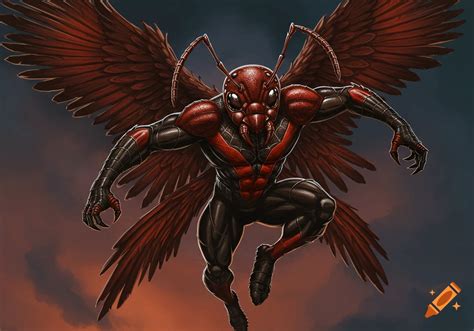 An Ant Like Superhero With Red Wings And A Black And Red Suit On Craiyon