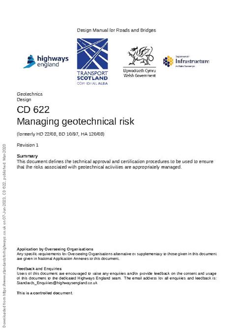Dmrb Cd 622 Rev 1 Managing Geotechnical Risk Bridge Owners Forum