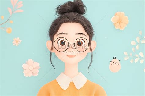 안경을 쓰고 귀여운 소녀 일러스트 무료 다운로드 Lovepik