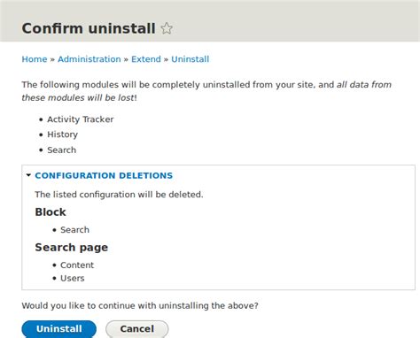 44 Uninstalling Unused Modules Bab 4 Konfigurasi Dasar Situs Pedoman Pengguna Drupal 8