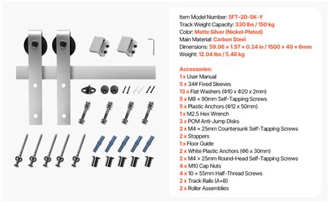 Vevor 5ft Sliding Barn Door Hardware Kit 330 Lbs Weight Capacity