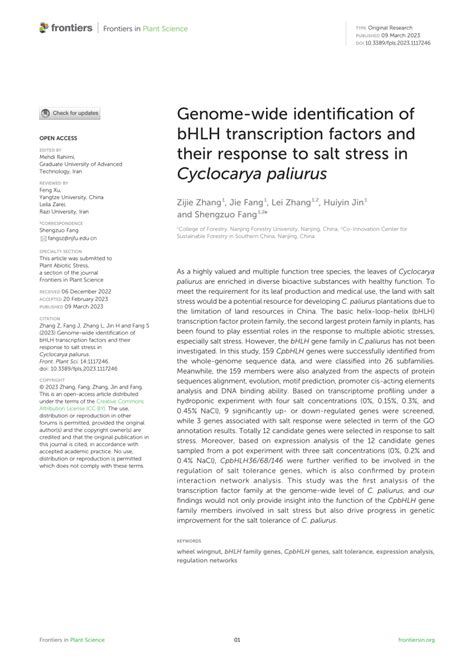 Pdf Genome Wide Identification Of Bhlh Transcription Factors And Their Response To Salt Stress