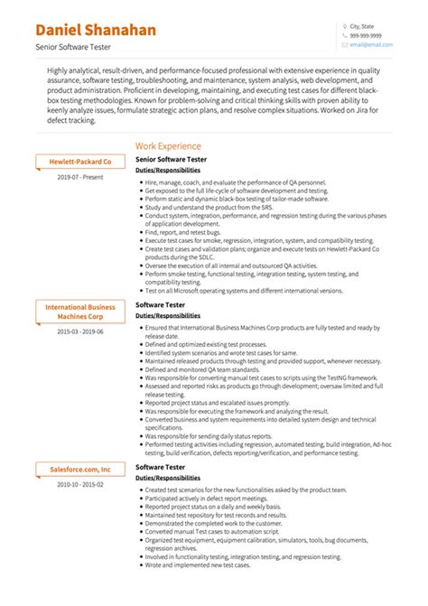 Software Tester Cv Examples And Templates Visualcv