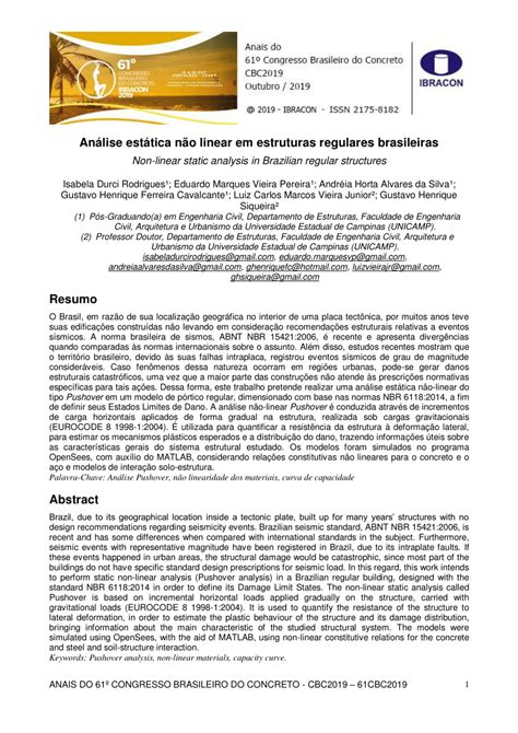 PDF Non Linear Static Analysis In Brazilian Regular Structures