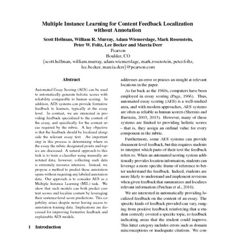Multiple Instance Learning For Content Feedback Localization Without Annotation Acl Anthology