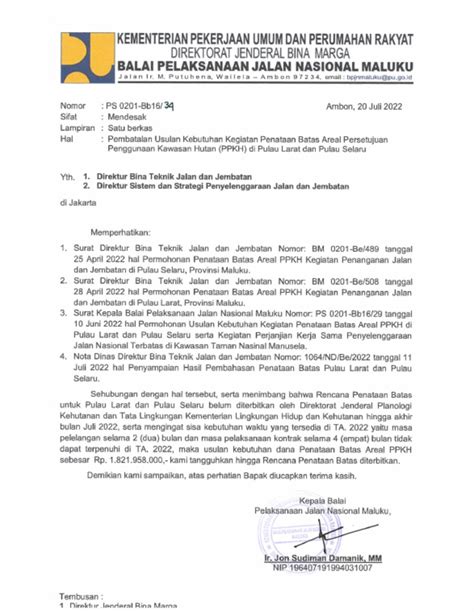 Pembatalan Usulan Kebutuhan Kegiatan Batas Areal Ppkh Di P Larat Dan P Selaru Pdf