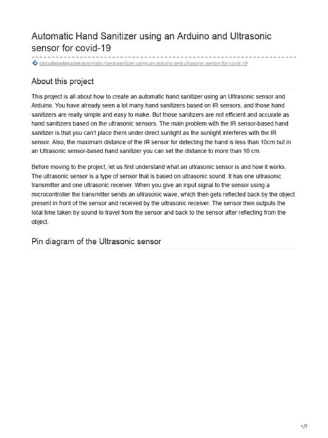 Automatic Hand Sanitizer Using An Arduino And Ultrasonic Sensor Pdf