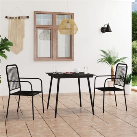 Vidaxl 3 Piece Patio Dining Set Cotton Rope And Steel Black 3 Pcs