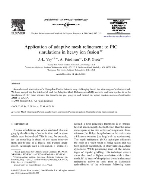 Pdf Application Of Adaptive Mesh Refinement To Pic Simulations In Heavy Ion Fusion