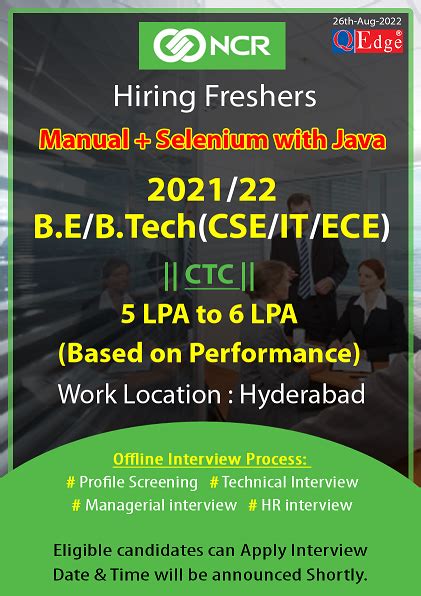 NCR Corporation B E B Tech CSE IT ECE 2021 22 QEdge Technologies