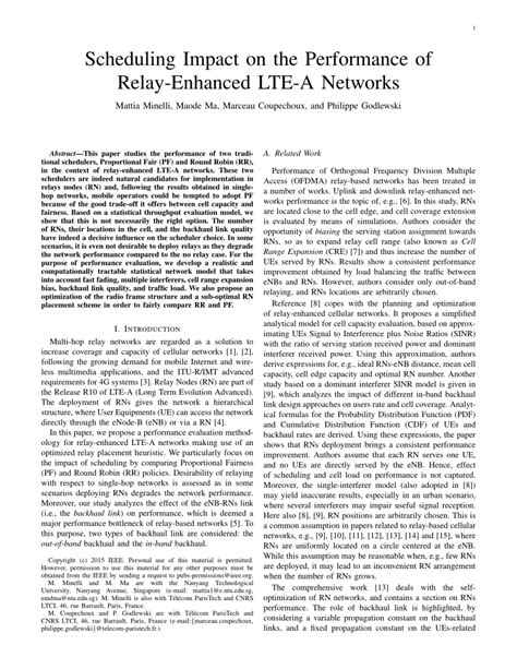 Pdf Scheduling Impact On The Performance Of Relay Enhanced Lte A Networks