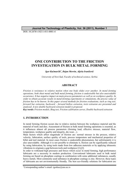 Pdf One Contribution To The Friction Investigation In Bulk Metal Forming