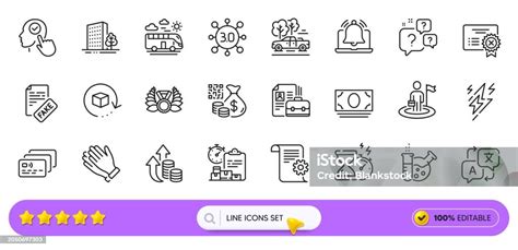 Reject Certificate Lightning Bolt And Chemistry Lab Line Icons For Web App Pictogram Icon Line